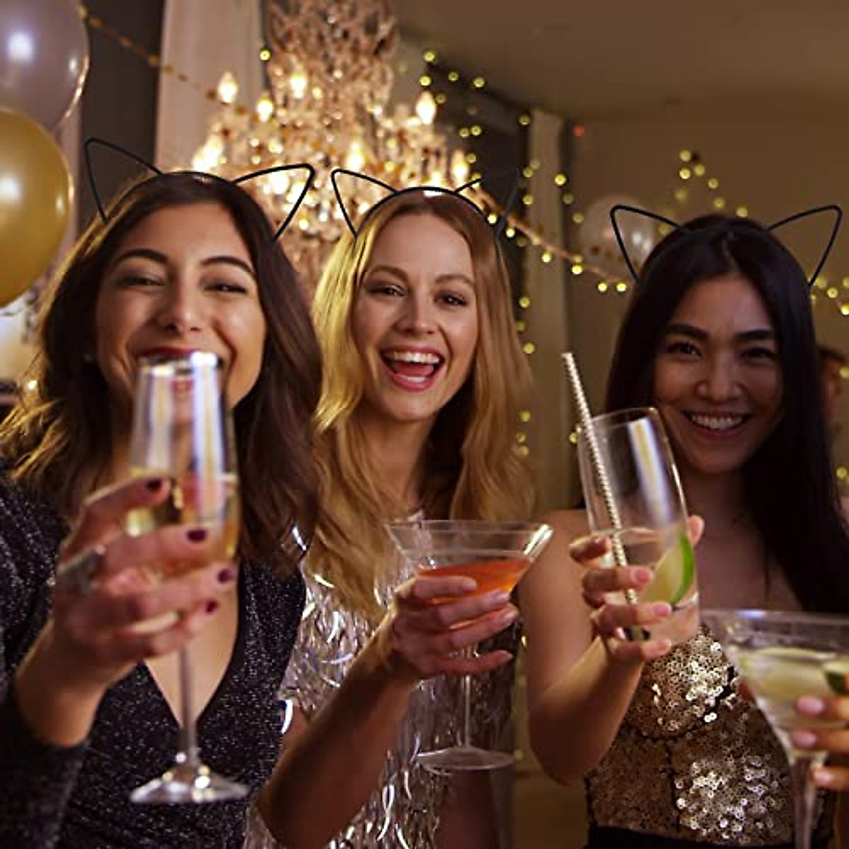 Black Cat Ear Headbands for Girls, Women, and Kids - Plastic Kitty Ears for Parties, Costumes, Daily Wear, and Decorations - 10Pcs Non-Slip Headbands