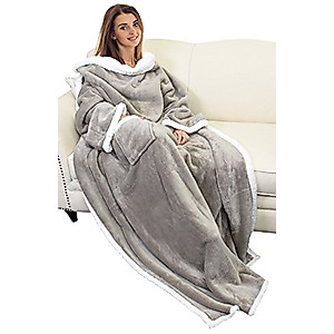 Catalonia Sherpa Wearable Blanket with Sleeves Arms, Super Soft Warm Comfy Large Fleece Plush Sleeved TV Throws Wrap Robe Blanket for Adult Women and Men, Gift for Her