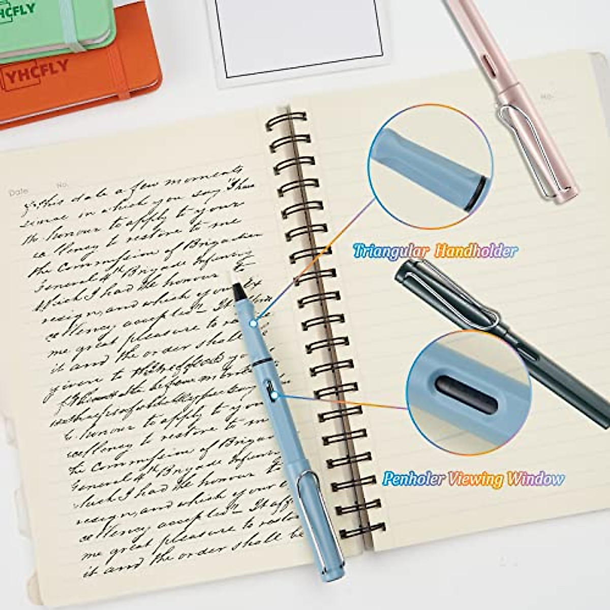 Maikedepot Calligraphy Brush Pens, 6pcs Calligraphy Pen Set Fountain Hand Lettering Pens Fibre Tip with Ink Refill Converter and 48 Ink Cartridges for Beginner and Professional Artists