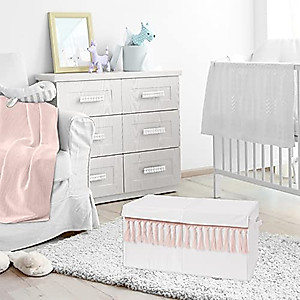 Sweet Jojo Designs Boho Bohemian Girl Small Fabric Toy Bin Storage Box Chest For Baby Nursery Kids Room - Blush Pink White Farmhouse Shabby Chic Designer Modern Minimalist Tassel Fringe Macrame Cotton