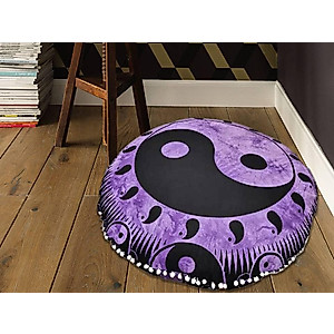My Dream Carts 32" Floor Cushion “Cover Only” Round Yin Yang Boho Mandala Bedroom Bohemian Throw Seating Big Pillows for Yoga Balcony Garden Party Home Decor Purple (32” Pillow Cover, Without Insert)