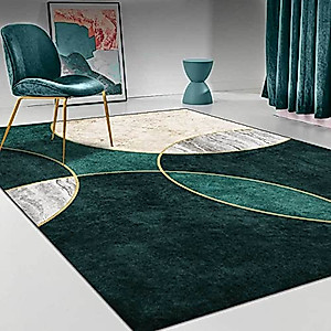 Emerald Green Beige Marble Gold Circles Pattern Modern Area Rugs 5x8 Non-Shedding Modern Art Carpets Rugs for Living Dining Room Bedroom Retro Home Office Floorcover Runner Rug