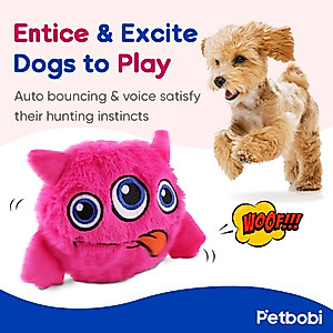 Petbobi Interactive Dog Toys Monster Active Ball for Dogs with Batteries, Self Moving Balls and Plush Cover for Small & Medium Dogs to Chase, Dog Toy Squeaky Crazy Bouncer Ball, Pink Bobby