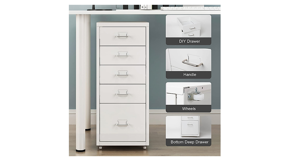 MIOCASA 5 Drawer Metal File Cabinet Mobile Underdesk Chest for Home ...