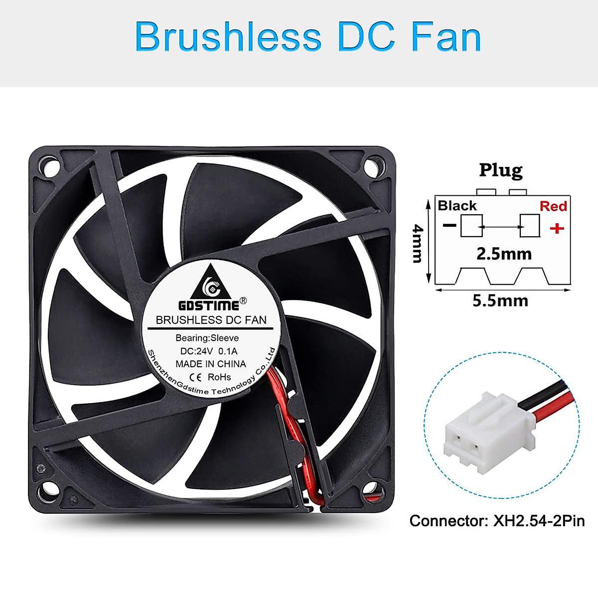 GDSTIME 80mm x 20mm Fan, 80mm 24V Dc Brushless Cooling Fan