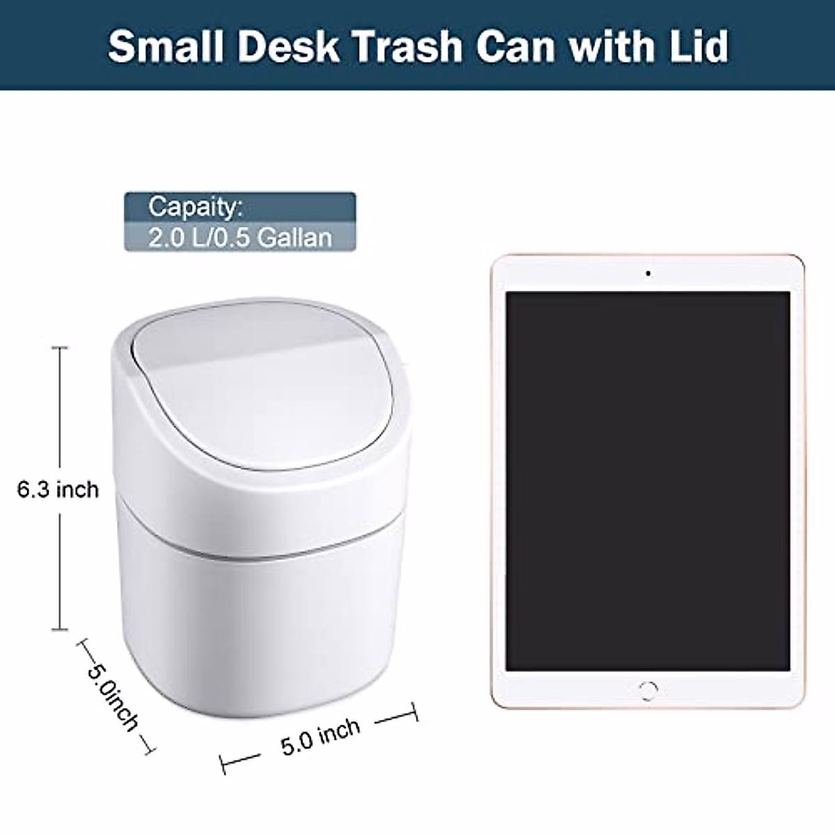 Mini Desk Trash Can with Lid with Trash Bags 180 Pcs Swing-Lid Tiny Countertop Garbage Bin Small Table Top Plastic Covered Waste Basket