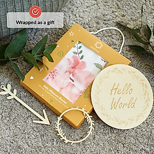 Baby Milestone Blanket | Cotton Muslin Swaddle Blanket | Monthly Photo Mat for Newborn Girl | Cherry Blossom Flowers| Personalised Baby Shower Present for New Mums | Age Mat | Includes Wooden Frames