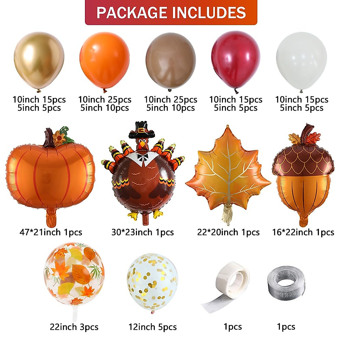 Fall Thanksgiving Little Pumpkin Balloon Garland Kit With 140pcs Orange Coffee Brown Burgundy Sand Boho Balloonswith for Boho Fall Thanksgiving Autumn Birthday Baby Shower Party Decorations(Orange)