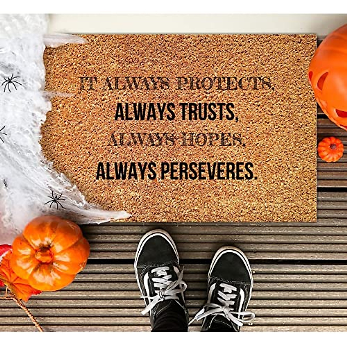 SILYHEART It Always Protects Always Trusts Always Hopes Always Perseveres Coir Door Mat Doormats Farmhouse Family Quote Durable Coir Non Slip Mat for Outside Home High Traffic Area 16x24in