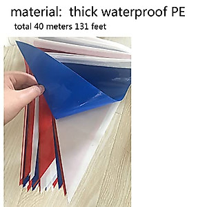 Party Decorations Red White and Blue 40 Meters/131 feet Triangular Outdoor Waterproof Plastic Pennant Banner, Bunting Flags Events Decoration