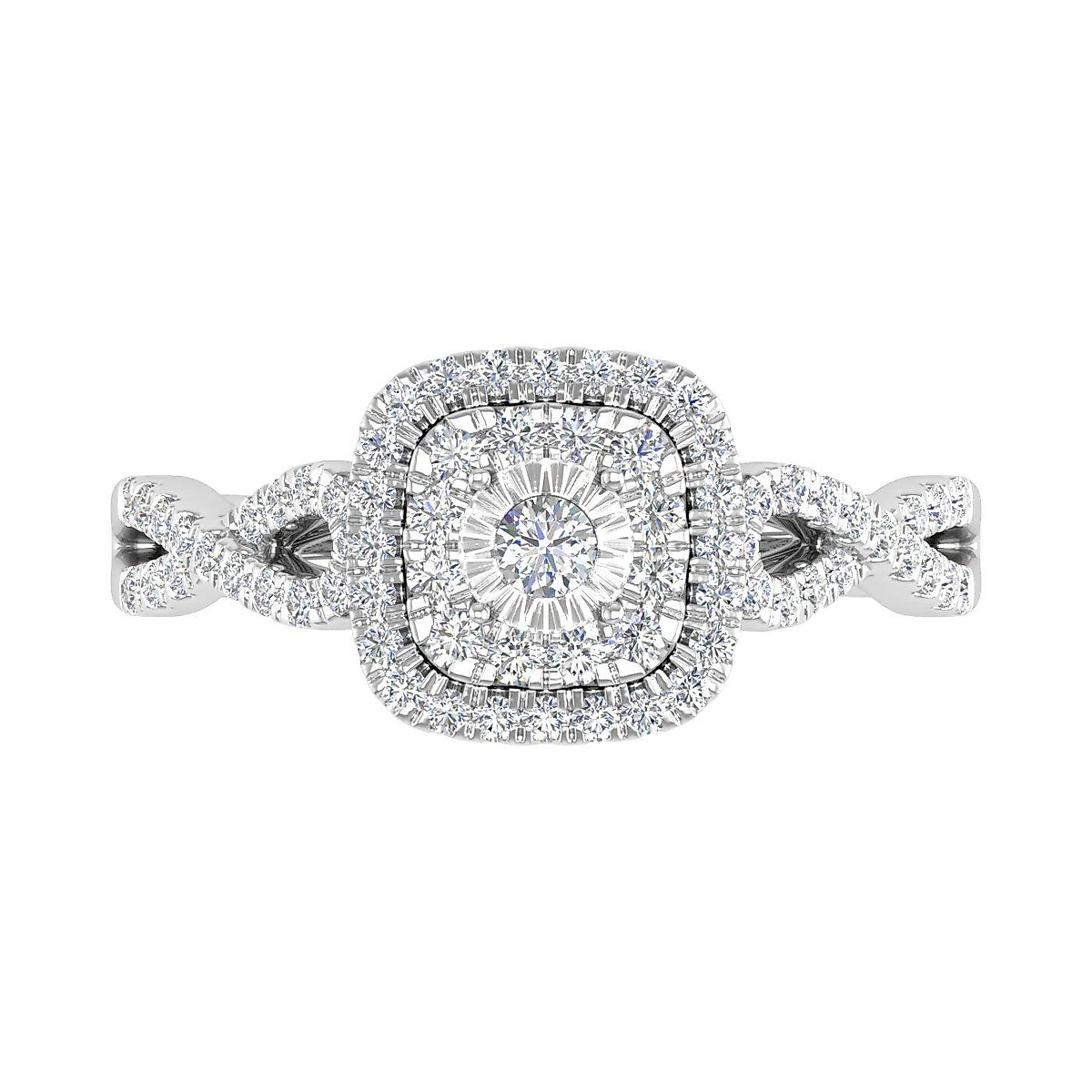 FINEROCK 1/2 Carat Cushion cut Halo Diamond Engagement Ring in 10K White Gold (Ring Size 7)