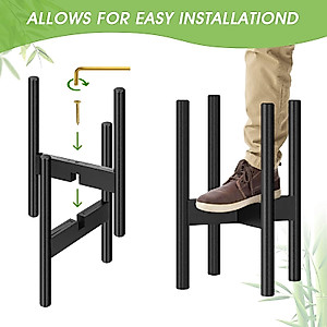 Hyenikoo Plant Stand - Adjustable Indoor Black Plant Stand, Plant Holder, Mid Century Corner Plant Stand with Tray - Fit 8 to 12 Inches Pots (Pot Not Included) - Bamboo Wood