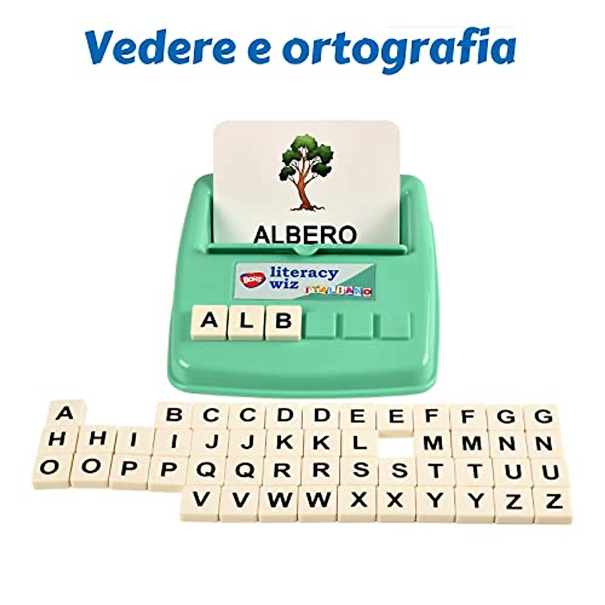 BOHS Italian Literacy Wiz Fun Game - See and Hide Spelling - 60 Flash Cards - Preschool Language Learning Educational Toys