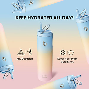 BOTTLE BOTTLE Insulated Water Bottle 24oz with Straw Lid and Handle for Sports Travel Gym Stainless Steel Water Bottles Double-Wall Vacuum Metal Thermos Bottles Leak Proof BPA-Free (blueyellowpink)