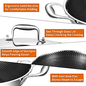 DELARLO Wok Pan With Lid 12 Inch, Oven Safe Up to 600℉,Woks & Stir-Fry Pans Nonstick,Tri-Ply Stainless Steel Wok, Non Stick Wok, 5QT Nonstick Deep Frying Pan, Induction Saute Pan With Lid