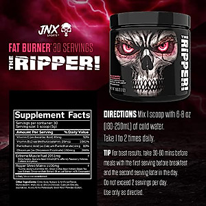JNX SPORTS The Ripper! Fat Burner Dietary Supplement with Super Thermogenesis, Appetite Control & Extreme Energy, Men & Women | Raspberry Lemonade | 30 SRV