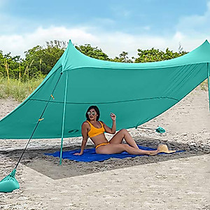 Red Suricata Family Beach Tent & Beach Canopy, UPF50 Sun Beach Shade, Sunshade with 4 Aluminum Poles, 4 Pole Anchors & Sand Shovel, Large & Portable Sun Shelter Tarp (Large, Turquoise)