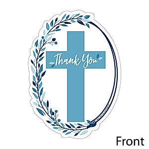 Big Dot of Happiness Blue Elegant Cross - Shaped Cards - Boy Religious Party Thank You Note with Envelopes - Set of 12
