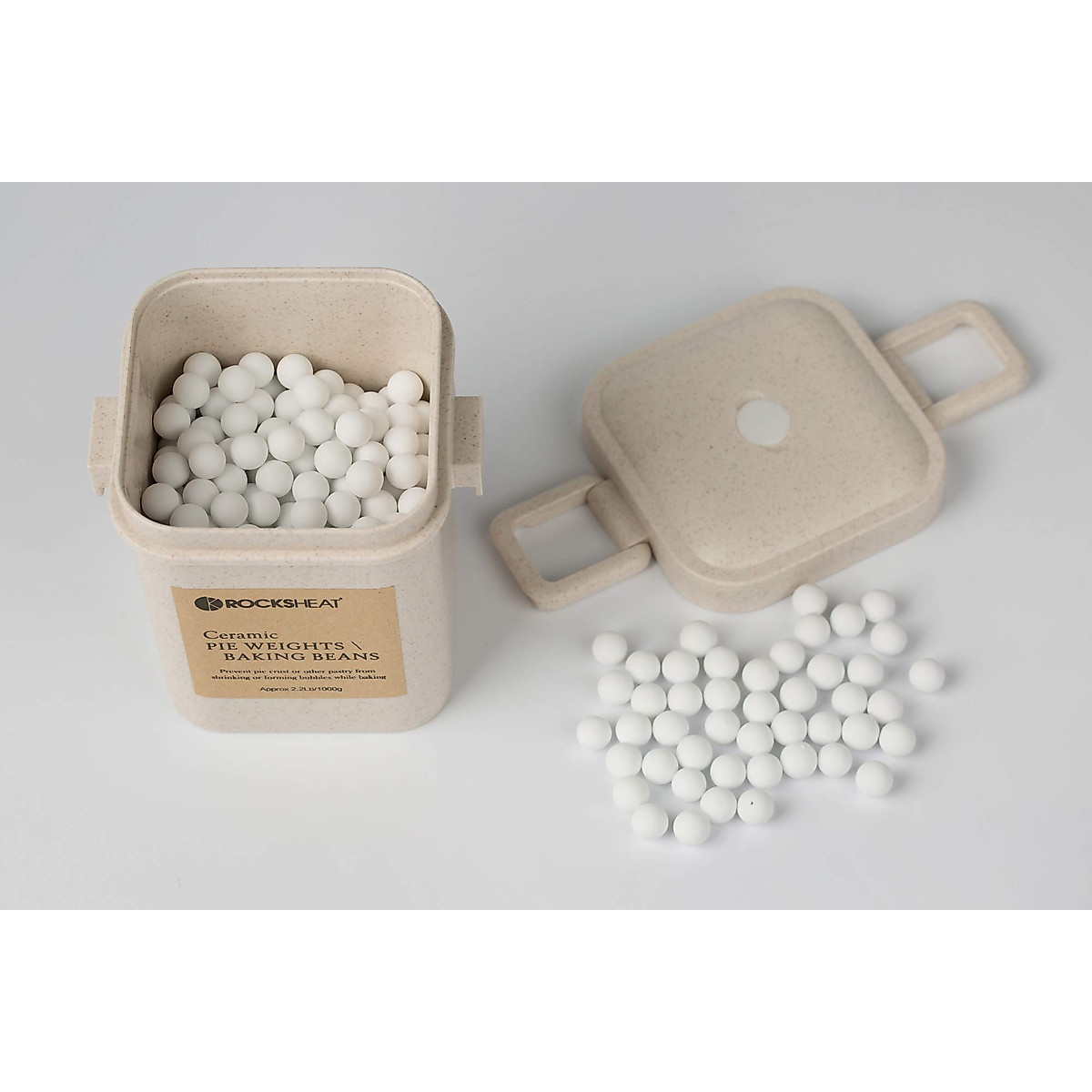 K ROCKSHEAT Ceramic Pie Weights, Baking Beads Pie Crust Weights, Natural baking beans with Wheat Straw Container (2.2Lb | 1000g)