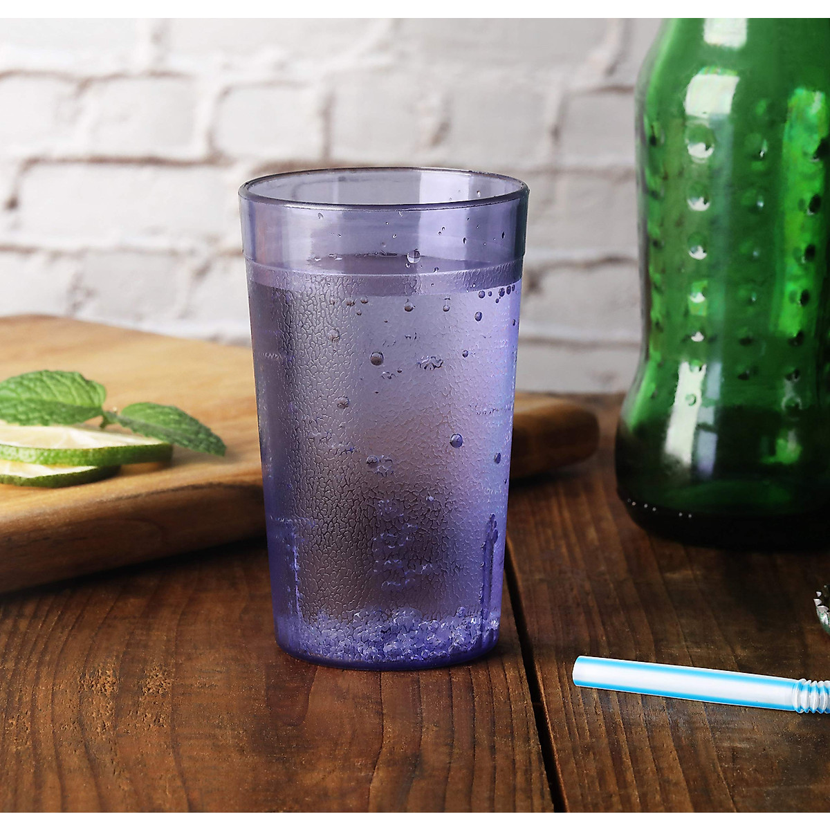 New Star Foodservice 46540 Tumbler Beverage Cup, Stackable Cups, Break-Resistant Commercial SAN Plastic, 5 oz, Blue, Set of 12