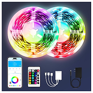 PHOPOLLO Bluetooth Led Strip Lights 100ft (2 Rolls of 50ft), 5050 RGB Color Changing LED Lights for Bedroom, Kitchen Decoration, App Control and Music Sync.