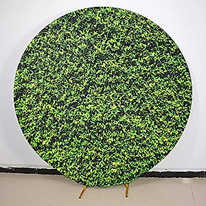 Canessioa 7.2x7.2ft Green Leaf Round Backdrop Cover Nature Greenery Leaves Wall Round Backdrop Spring Easter Party Baby Shower Bridal Shower Wedding Birthday Party Circle Backdrop Cover Polyester