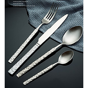 90-Piece Hammered Silverware Flatware Set for 18,Premium 18/10 Food-Grade Stainless Steel Tableware Utensil Cutlery Sets for Restaurant Hotel Family Gatherings Daily Use, Mirror Polished