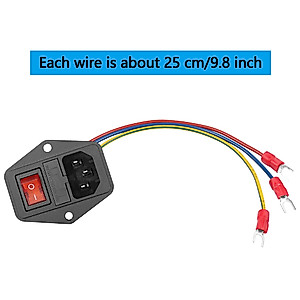 PNGKNYOCN 6A 250V Rocker Switch Power Socket Inlet Module Plug 10A Fuse with Indicator Light 18 AWG Cable 3 Pin IEC320 C14, for Household Appliances or DIY Device（2-Pack）
