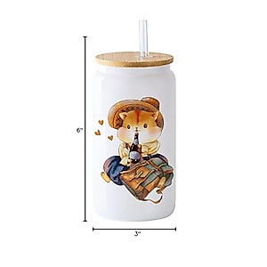 YOUKE OLA 12 Pack Sublimation Blank White Glass Cans Sublimation Beer Glass Cups with Bamboo Lids Borosilicate Glasses Tumbler Mason Jar Cups Mug with Glass Straw for Beer, Juice, Drinks 16oz White