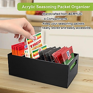 Acrylic Seasoning Organizers with 4 Slots, Tea Bag & Snack Packet Storage Bin, Coffee & Gravy Packet Condiment Organizer for Kitchen & Pantry Cabinet