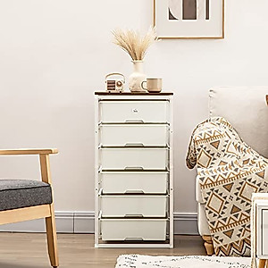 HOMCOM Dresser Storage Drawers with 6 Plastic Bins and Steel Frame, Crafting Bins for Living Room, Bedroom, White