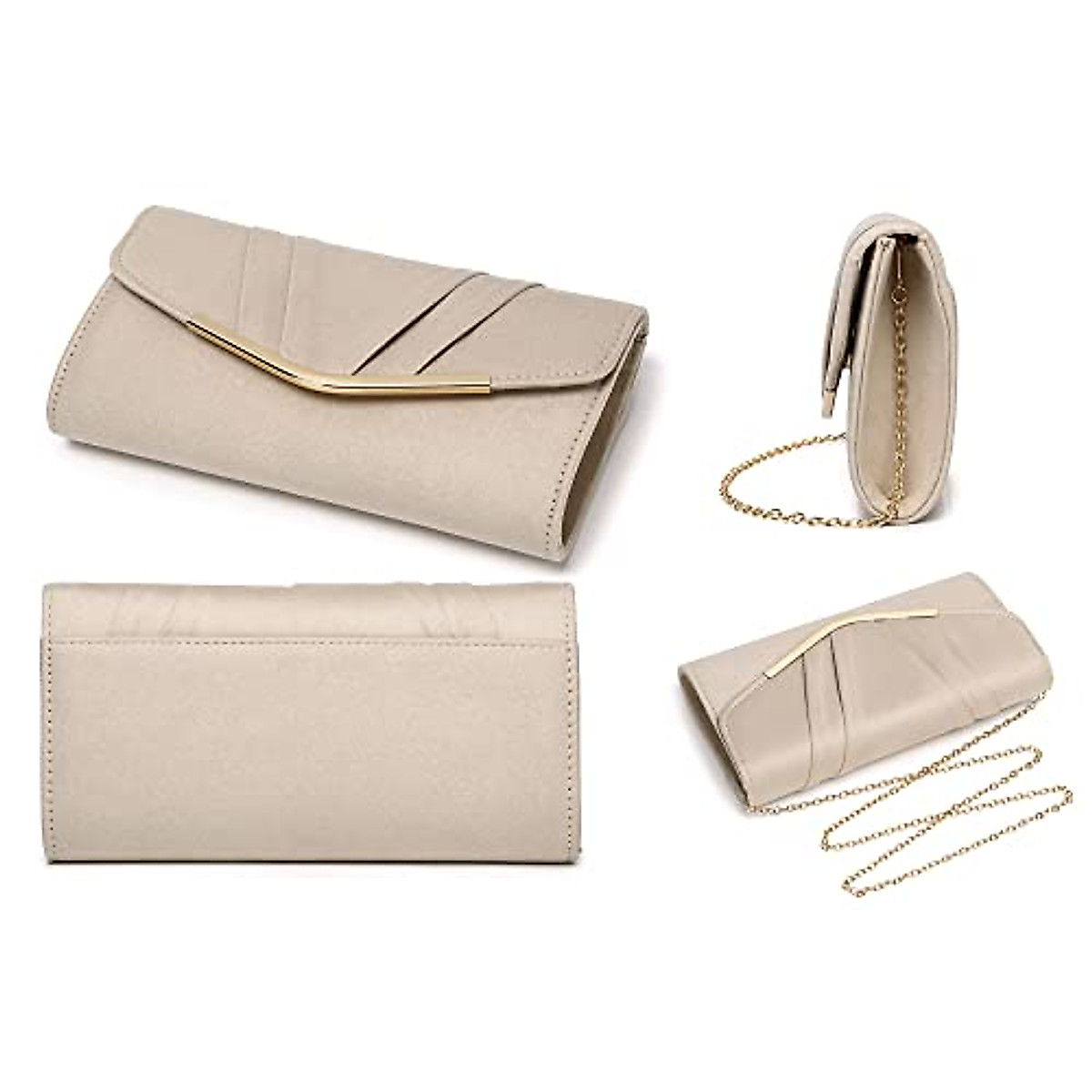 MUDUO Women Faux Suede Envelope Clutch Purse Evening Handbag Foldover Shoulder Crossbody Bag (Beige)