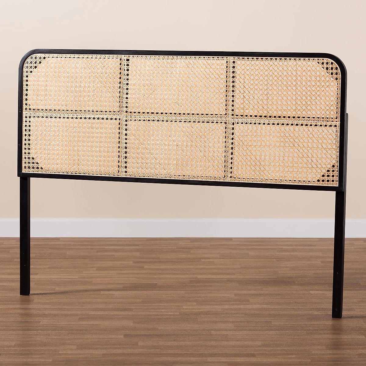 bali & pari Lainer Natural Rattan Headboard, Queen, Black