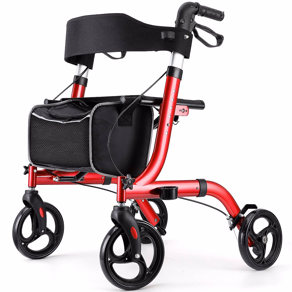 Rollator Walkers for Seniors- Rollator Walker with Seat 8" Wheels- Easy Folding Senior Walker with Padded Backrest- Lightweight Mobility Walking Aid for Adult Elderly, Aluminum Frame, Red