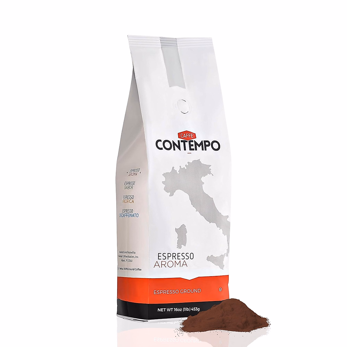 CAFFÉ CONTEMPO Italian Style Ground Espresso, Aroma Blend, 1 LB Fine Grind, Dark Roast, Freshly Roasted, Perfect for Moka Pot Coffee