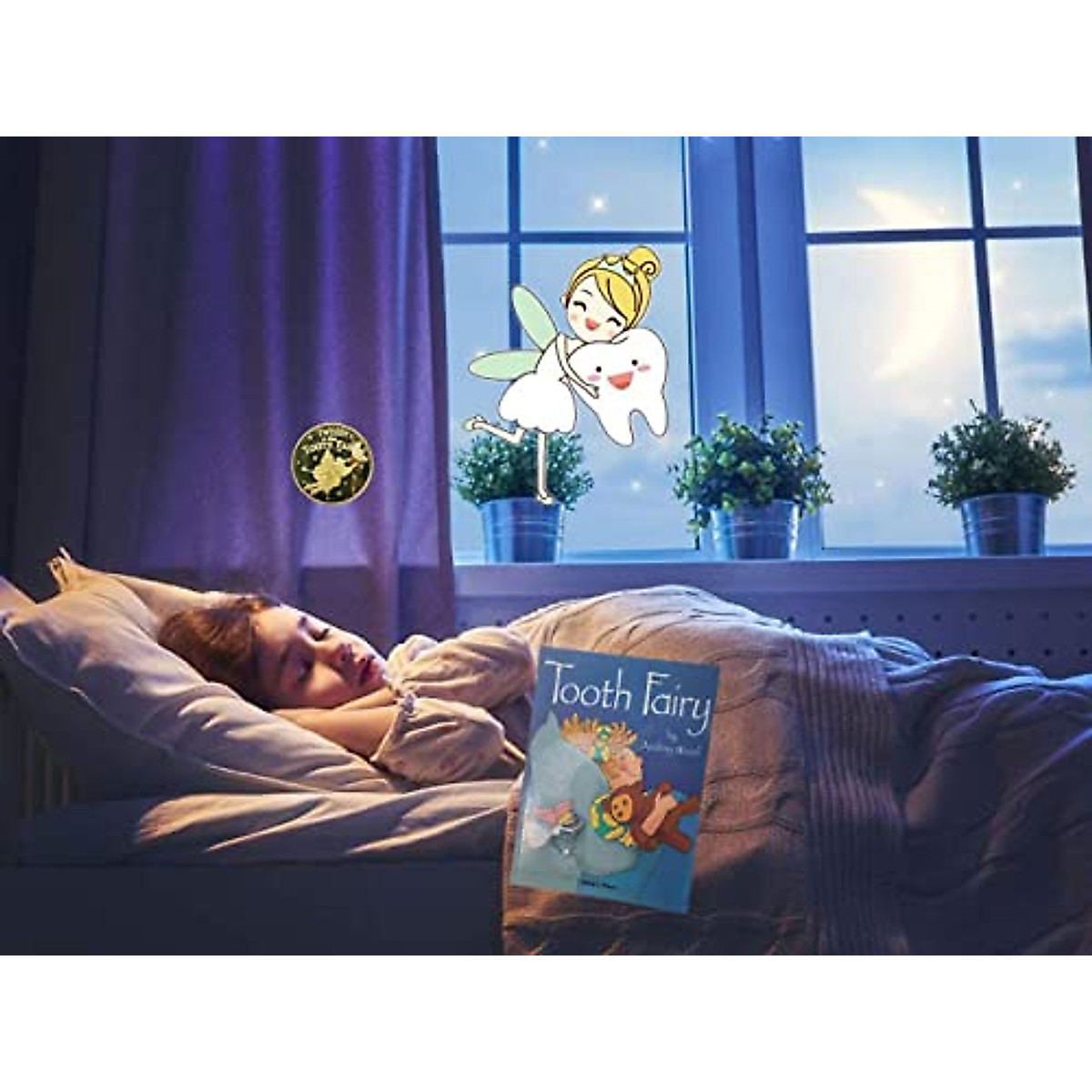 Yoriko 7 Pieces Tooth Fairy Kit Set with Picture Book, Tooth Holder, Tooth Fairy Coin, Sticker, Keepsake Wallet Pouch That Holds Teeth (Baby Girl)