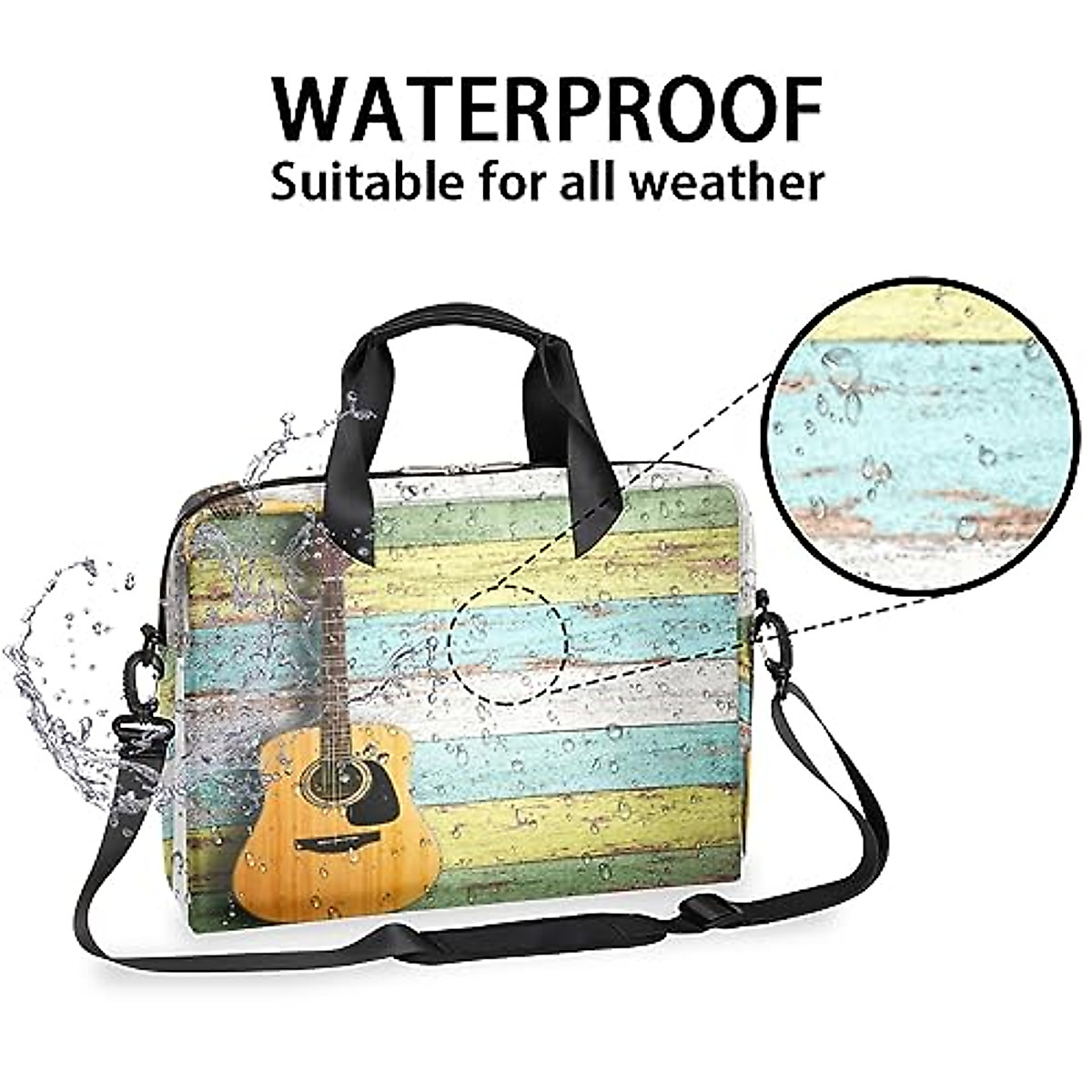 Wooden Guitar Retro Laptop Bag for Women Men Business Crossbody Computer Bag Laptop Case Water Resistant Travel Messenger Briefcase with Handle Fits 13 14 15 16 Inch Notebook and Laptop