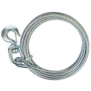 VULCAN Winch Cable - Steel Core - Swivel Hook - 3/8 Inch x 50 Foot - 14,000 Pound Minimum Breaking Strength