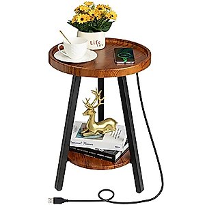 Hadulcet Small End Table with Charging Station, Small Side Table for Small Spaces, Small Nightstand Bedside Table, Small Round Side Tables Bedroom, Small Round End Tables Living Room, Small Table