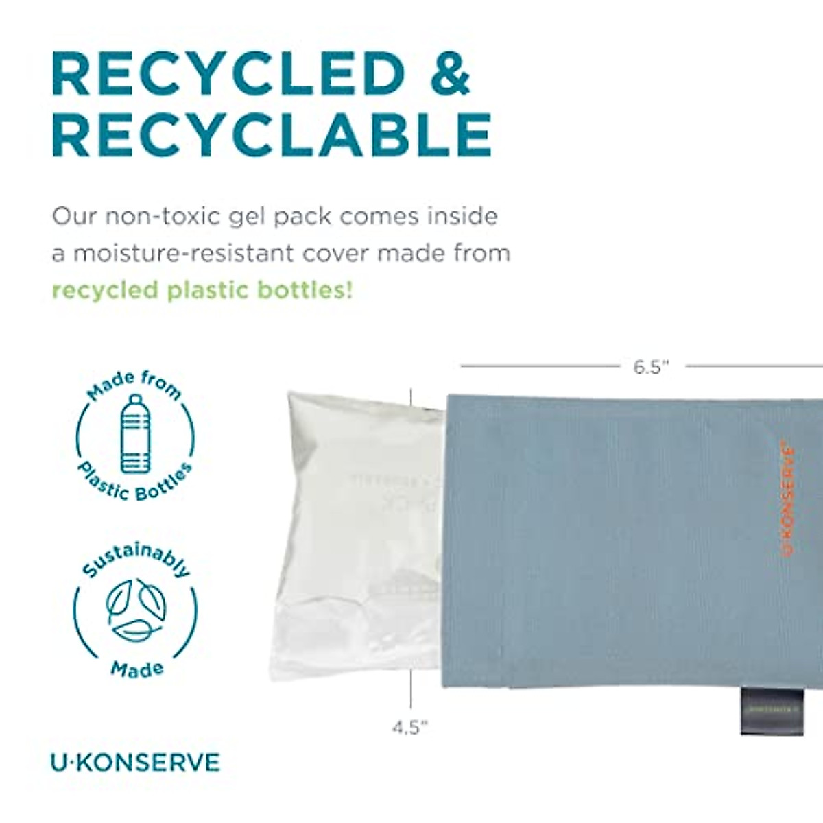 U Konserve Gel Ice Pack Sweat-Free to Keep Lunchbox and Cooler Bag Dry - Dark Gray - Recycled Fabric - Moisure-Free - Machine Washable Cover - Non-toxic