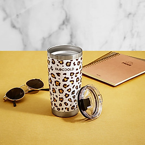 DLOCCOLD 20 oz Leopard Tumbler with Lid and Straw, 18/8 Stainless Steel Vacuum Insulated Tumbler,Insulated Travel Mug Water Cup with Leak-Proof Flip Lid,Metal Straw,Cleaning Brush & Gift Box