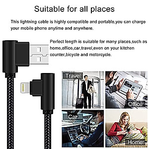 Osecet iPhone Charger 1ft 90 Degree Elbow 5 Pack MFi Certified Right Angle Lightning Cable 1 Foot Braided iPhone Charging Cable for iPhone 13 12 11 Pro X XS XR 8 Plus 7 6 5(Black,1 Feet)