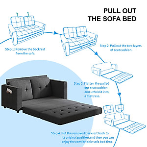 PUREMIND Floor Sleeper Sofa Bed, Upholstery 2-in-1 Pull Out Couch Bed, Loveseat Folding Futon Sofa Bed with Cushion, Convertible Floor Gaming Couch Bed for Living Room, Apartment, Office