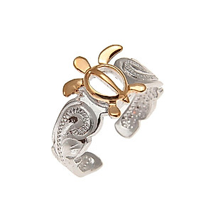 Arthur's Jewelry 925 sterling silver pink rose gold plated Hawaiian honu sea turtle scroll cut out scalloped edge toe ring
