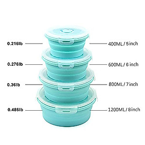 URBEST Collapsible Bowls, Silicone Food Storage Containers with Lids for Camping, Set of 4 Round Silicone Lunch Containers, Microwave and Freezer Safe (Blue, 4)