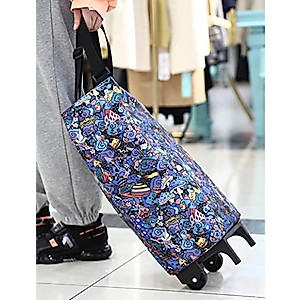 Falytemow Foldable Shopping Bag with Wheels Oxford Trolley Bag for Groceries (Seasoning)