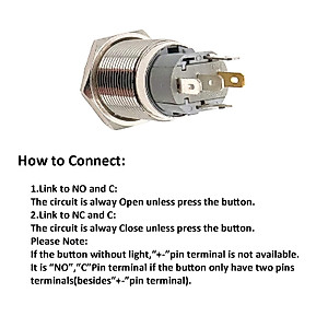 Sydien 1Pc 110V-220V 3A Latching/Self-Locking Push Button Switch with Wire Connector Socket Plug for 16mm /0.63" Mounting Hole