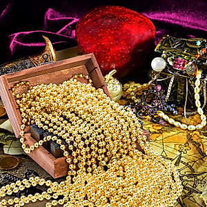 Elsjoy 24 Pieces 32 Inch 7mm Metallic Gold Beaded Necklace, Mardi Gras Beads Gold Party Bead Necklace for Party Costume, Birthday, Wedding, Holiday