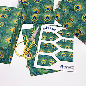 CENTRAL 23 Animal Print Wrapping Paper - 6 Sheets Gift Wrap - Green Wrapping Paper - Peacock Feathers - Birthday Wrapping Paper For Women - Comes With Fun Stickers