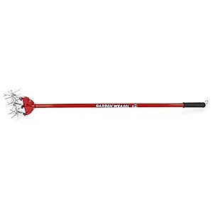 Garden Weasel Cultivator – Break Up Soil, Detachable Tines, Long Handle, 54.5” Long, red and silver